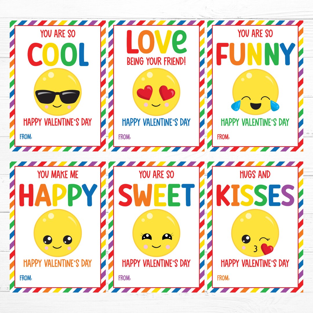 Kids Valentine Cards - Printable - Emoji - Instant Download - Class ...
