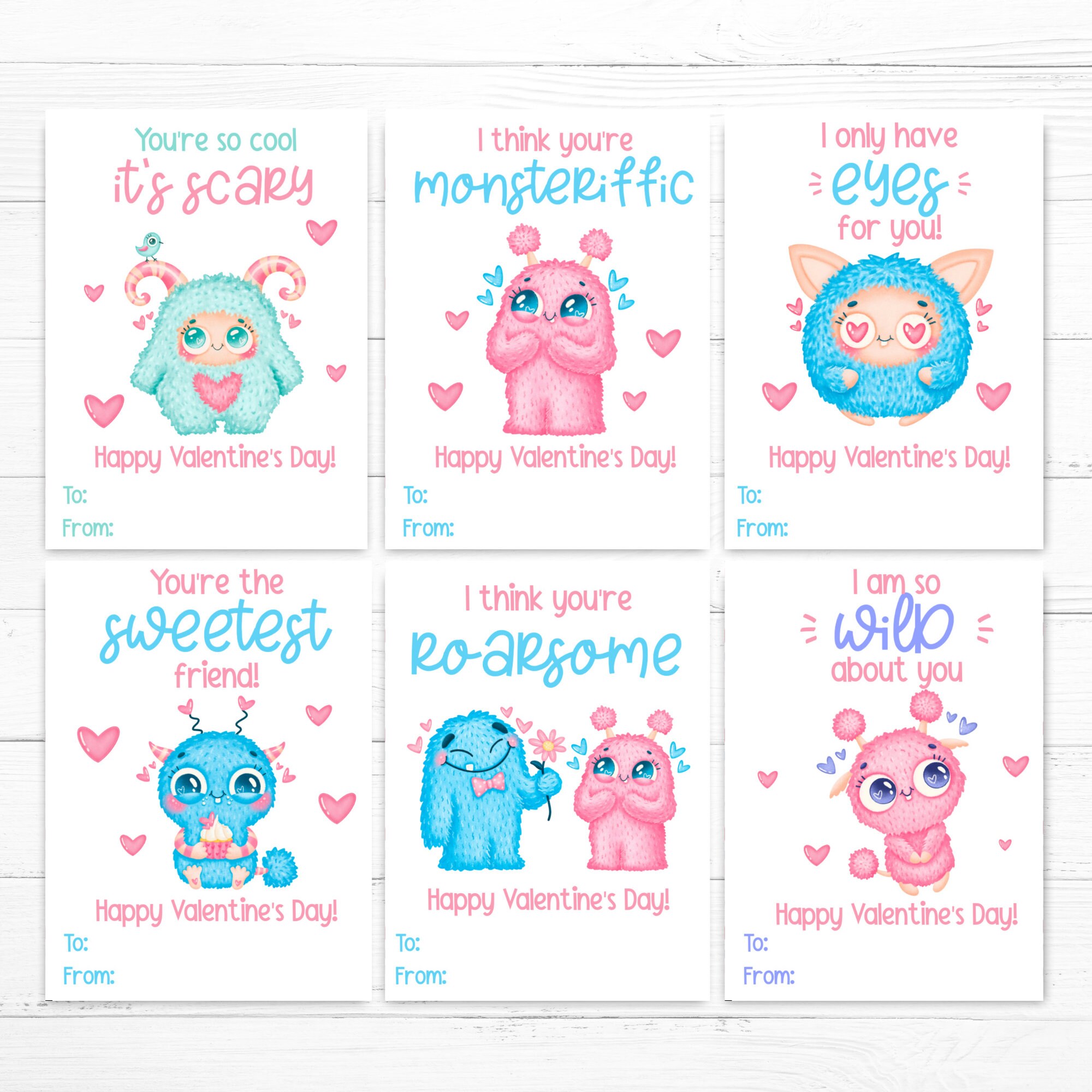 Monster Valentines - Printable - Kids Valentine Cards - Instant ...