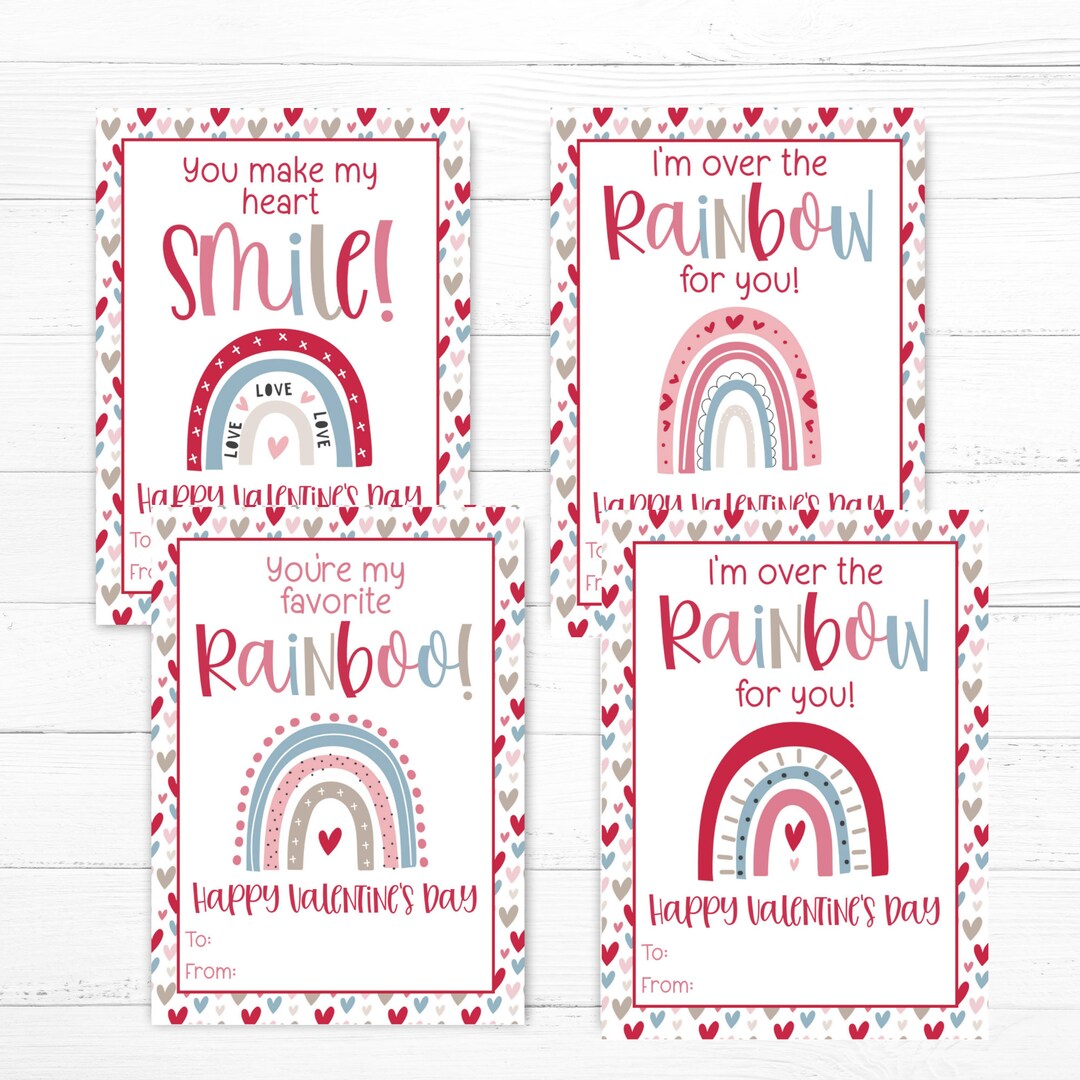 Rainbow Valentine Cards Printable Instant Download Kids Valentines ...