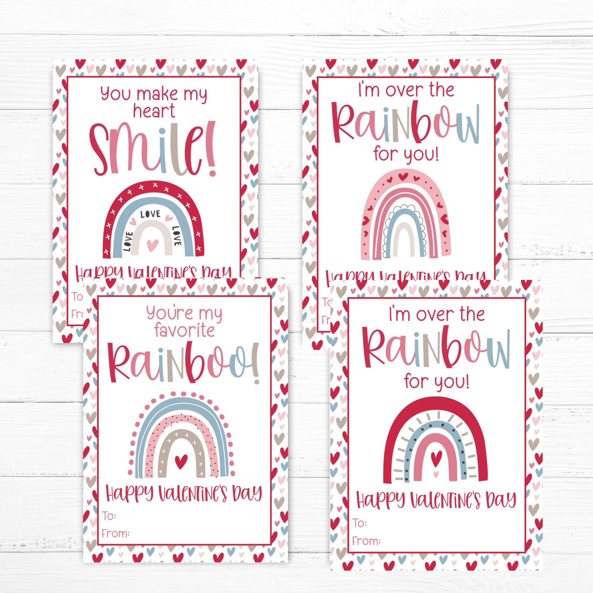 Rainbow Valentine Cards Printable Instant Download Kids Valentines ...