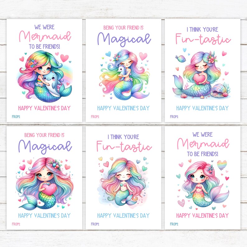 Mermaid Valentine Cards - Printable - School Valentines - Class Party ...