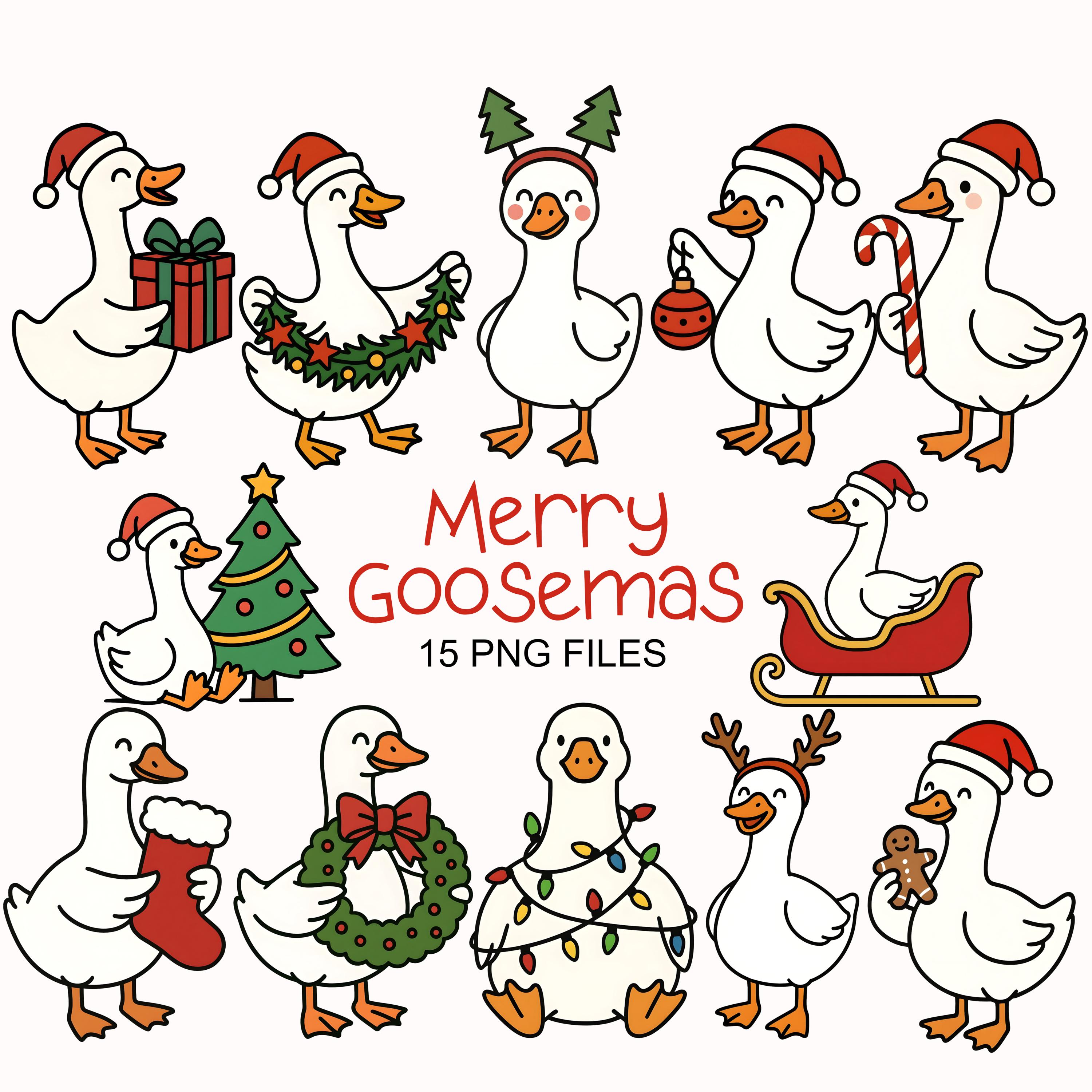 Goose Christmas Clipart - Cute Geese Png - Flat Illustration - Kawaii ...