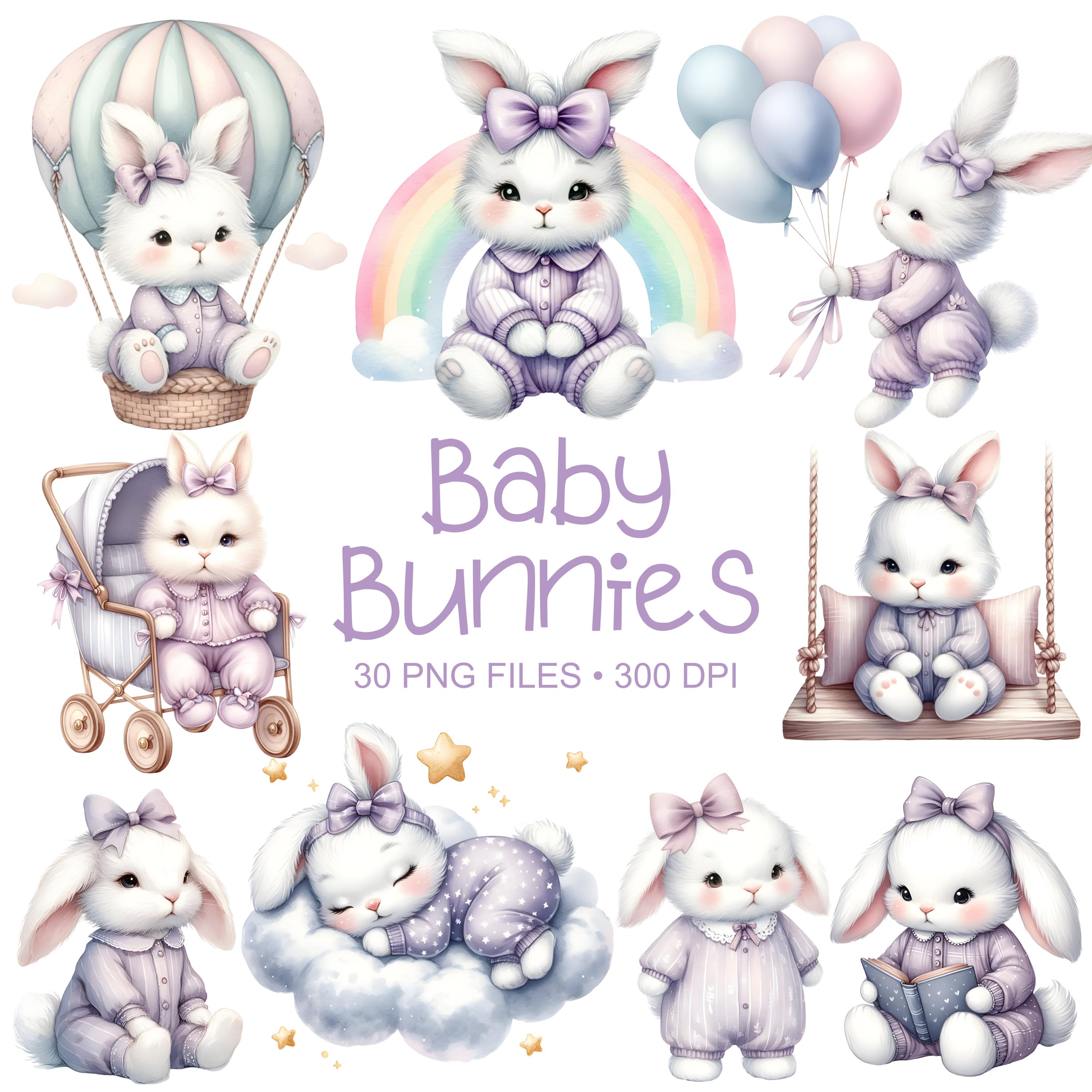 Baby Bunny Clipart - Watercolor - Girl Nursery Clipart - Rabbit Png ...