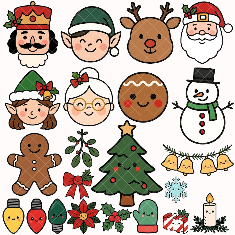 Cute Christmas Clipart - Santa - Reindeer - Snowman - Gingerbread ...