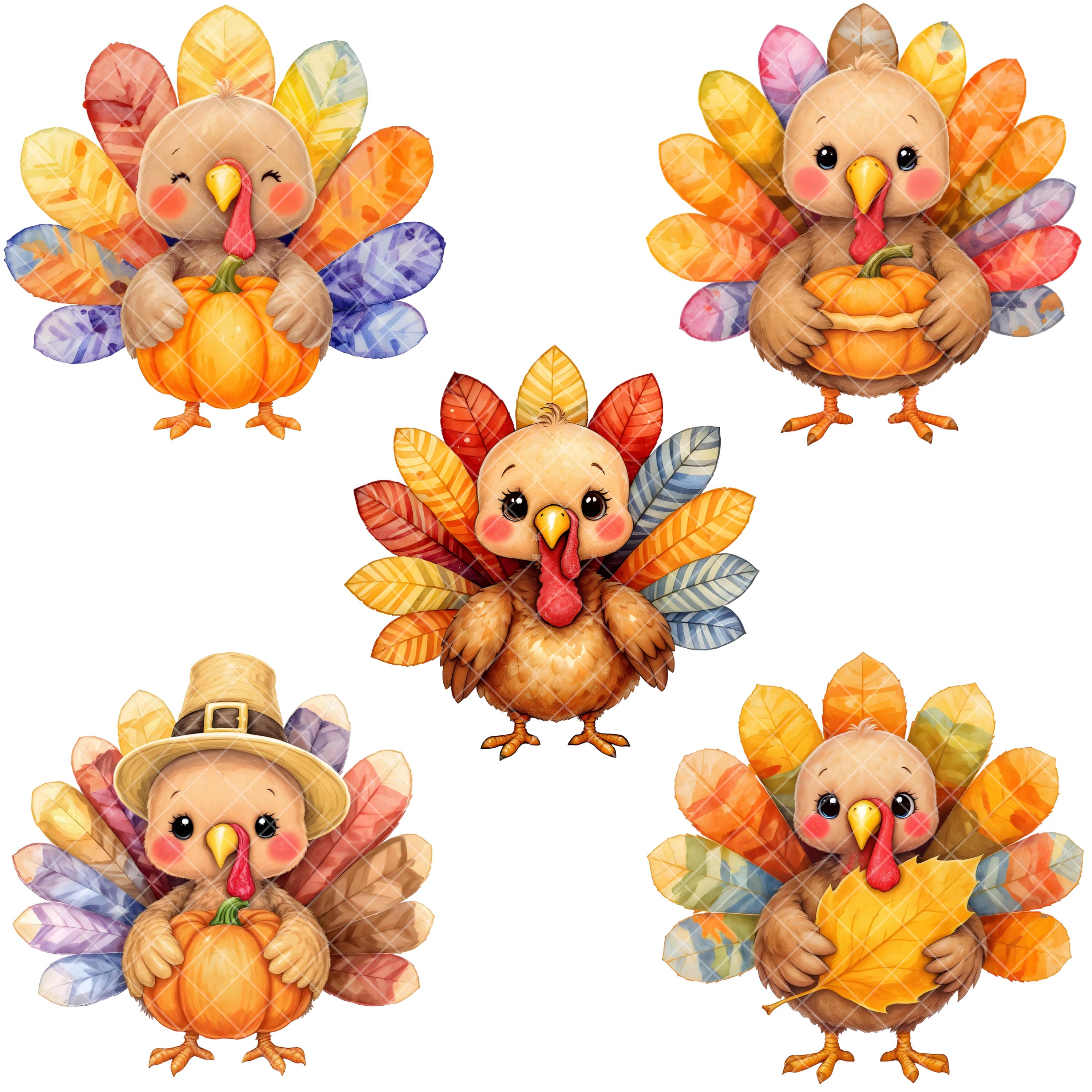 Cute Turkey Clipart - Watercolor - High Quality - Thanksgiving Png ...