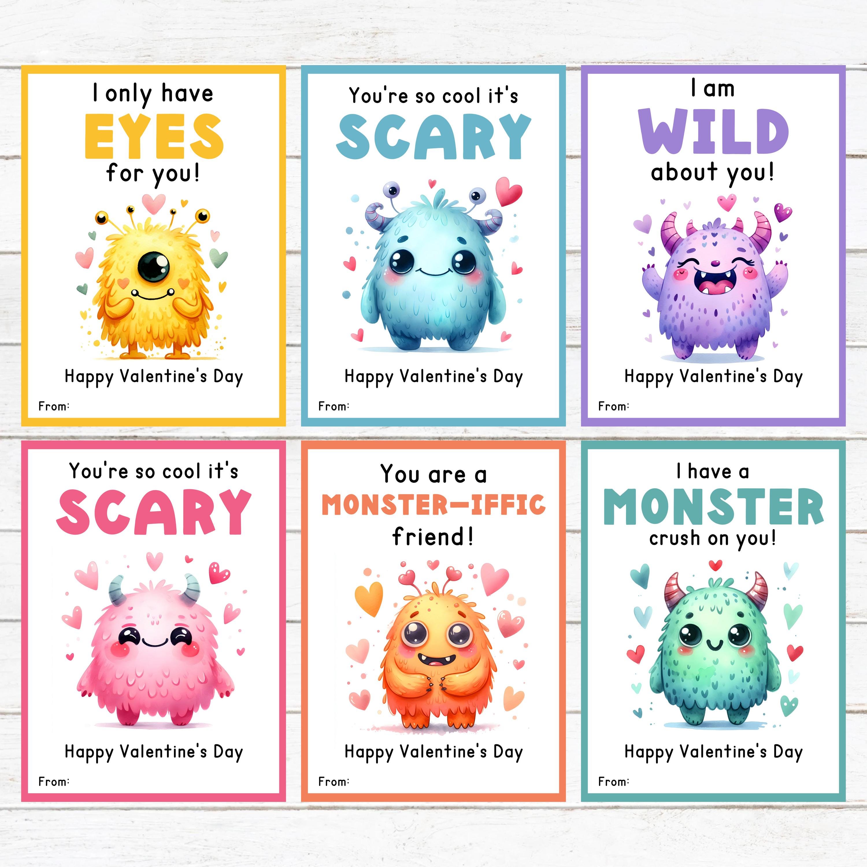 Monster Valentine Cards - Printable - School Valentines - Class Party ...