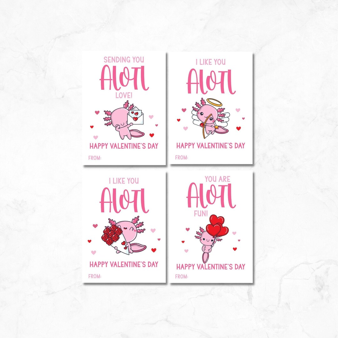 Axolotl Valentine Cards - Printable - Kids Valentines - School ...