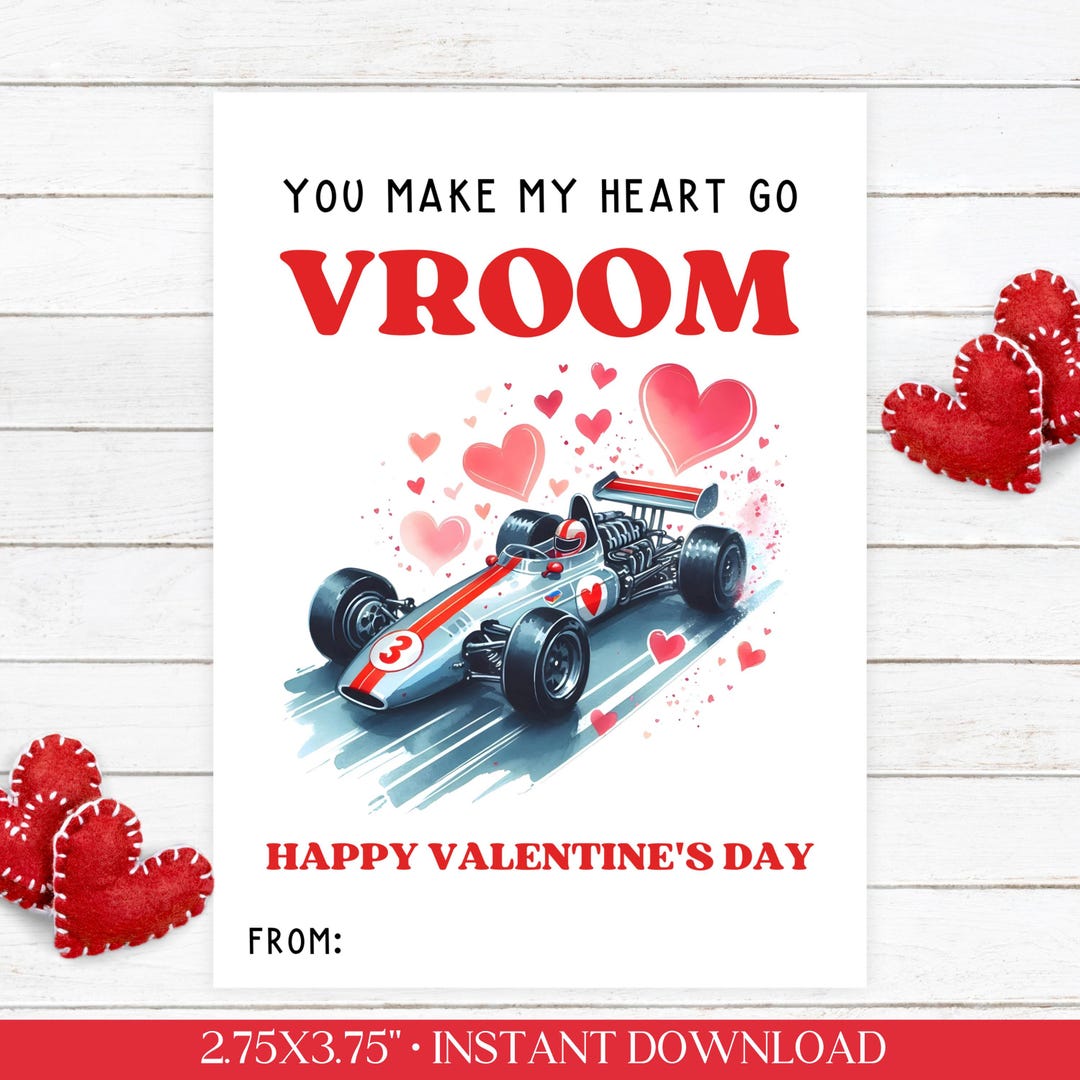 Race Car Valentine Card - Printable - Instant Download - Kid Valentines ...