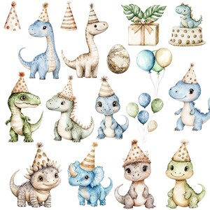 Dinosaur Party Clipart - Watercolor - Birthday Png - Cute Dinosaurs ...