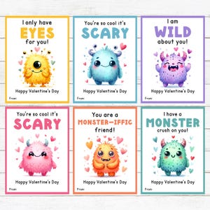 Monster Valentine Cards - Printable - School Valentines - Class Party ...