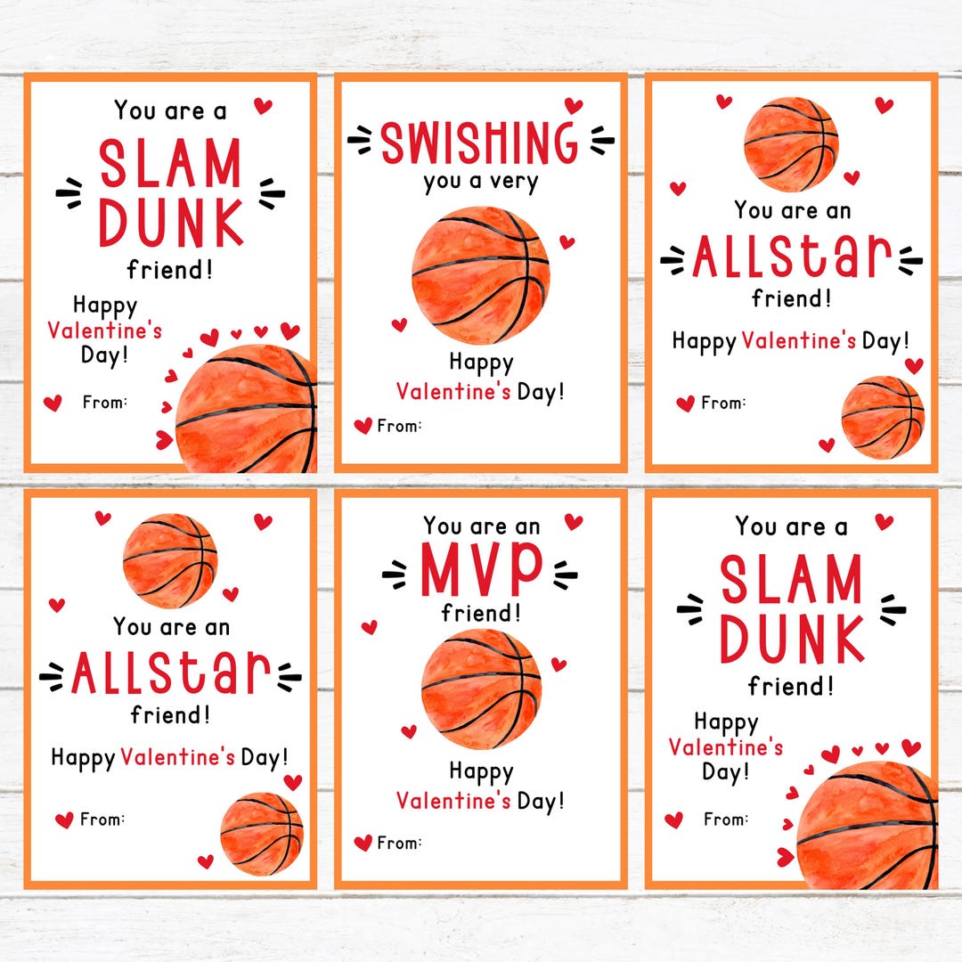 Basketball Valentine - Printable - Kids Valentine Cards - Instant ...