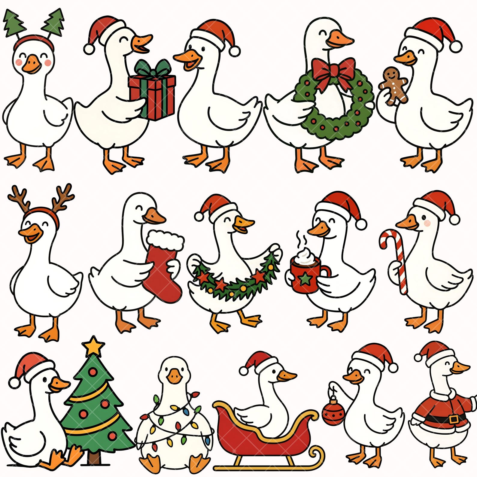 Goose Christmas Clipart - Cute Geese Png - Flat Illustration - Kawaii ...