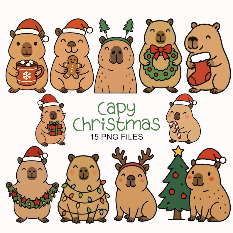 Capybara Christmas Clipart - Cute Capybara Png - Flat Illustration ...