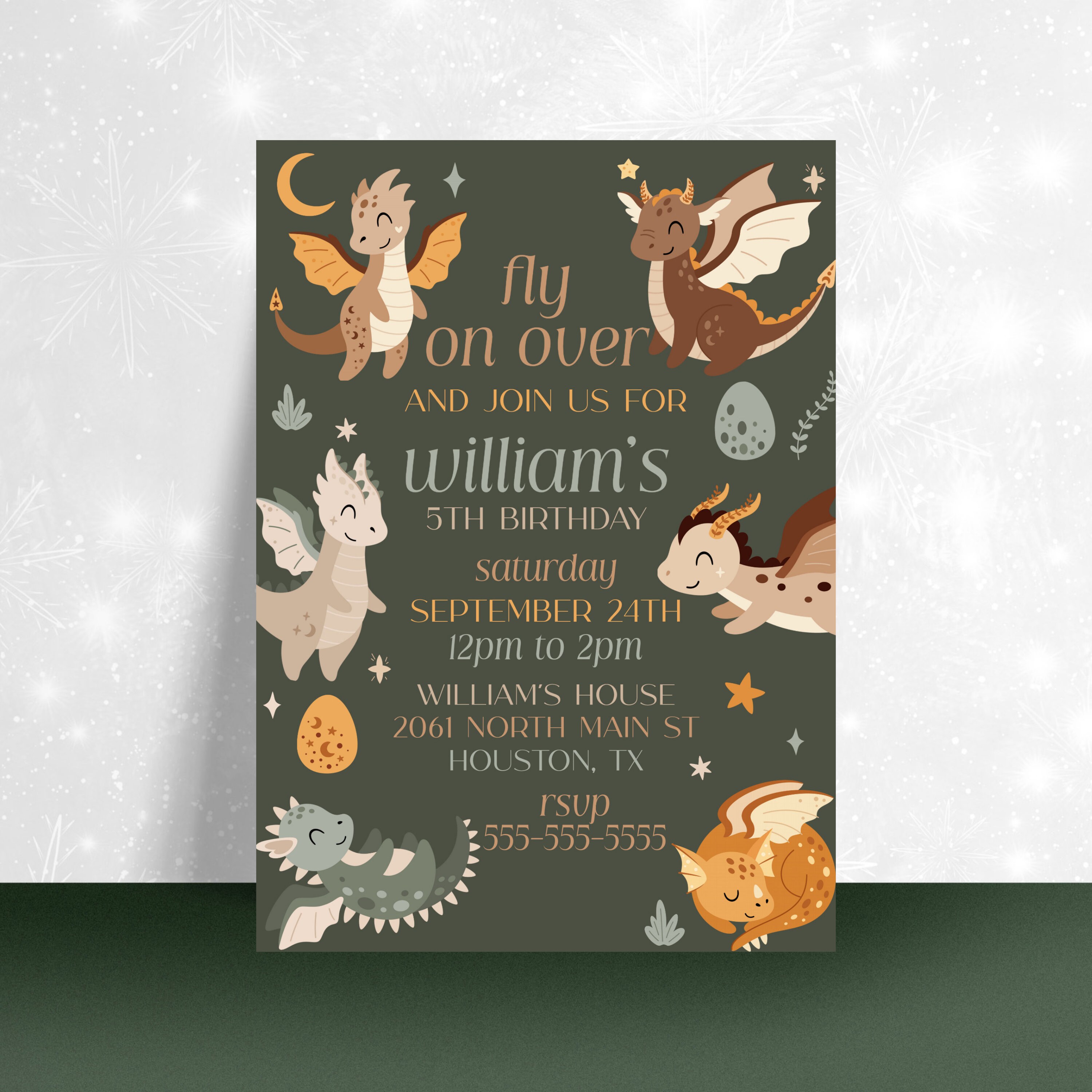 Dragon Invitation, Editable, Printable, Birthday Invitation, Digital ...