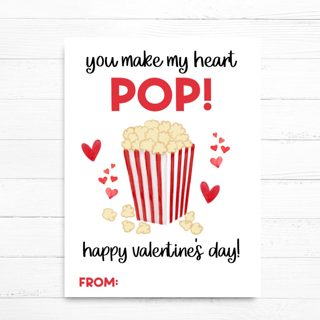 Popcorn Valentine - Printable - Instant Download - Kids Valentine ...