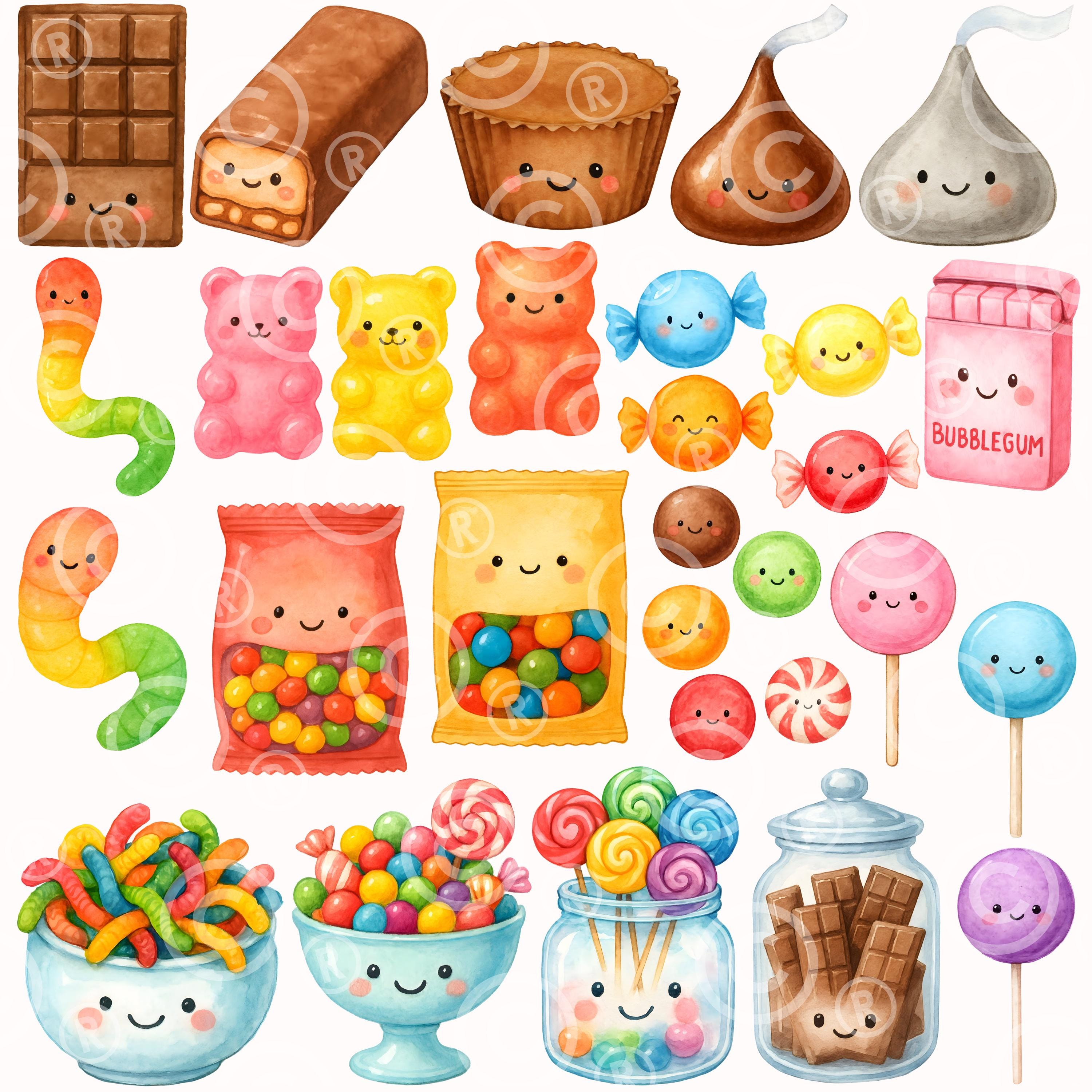Kawaii Candy Clipart - Watercolor - Cute Png - Planner Sticker ...