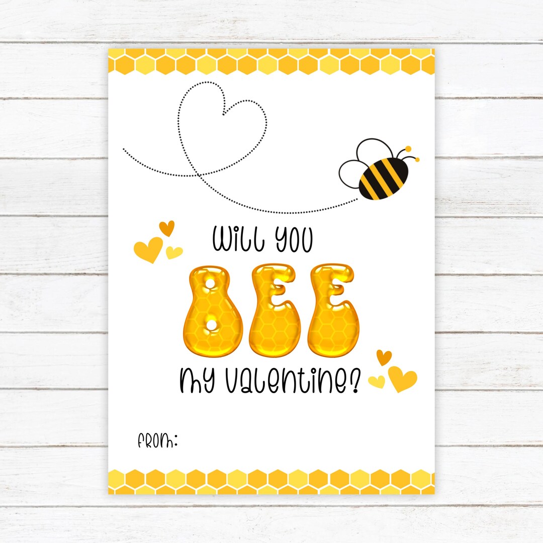 Bee Valentine Cards Printable School Valentines Class Party Valentine's ...