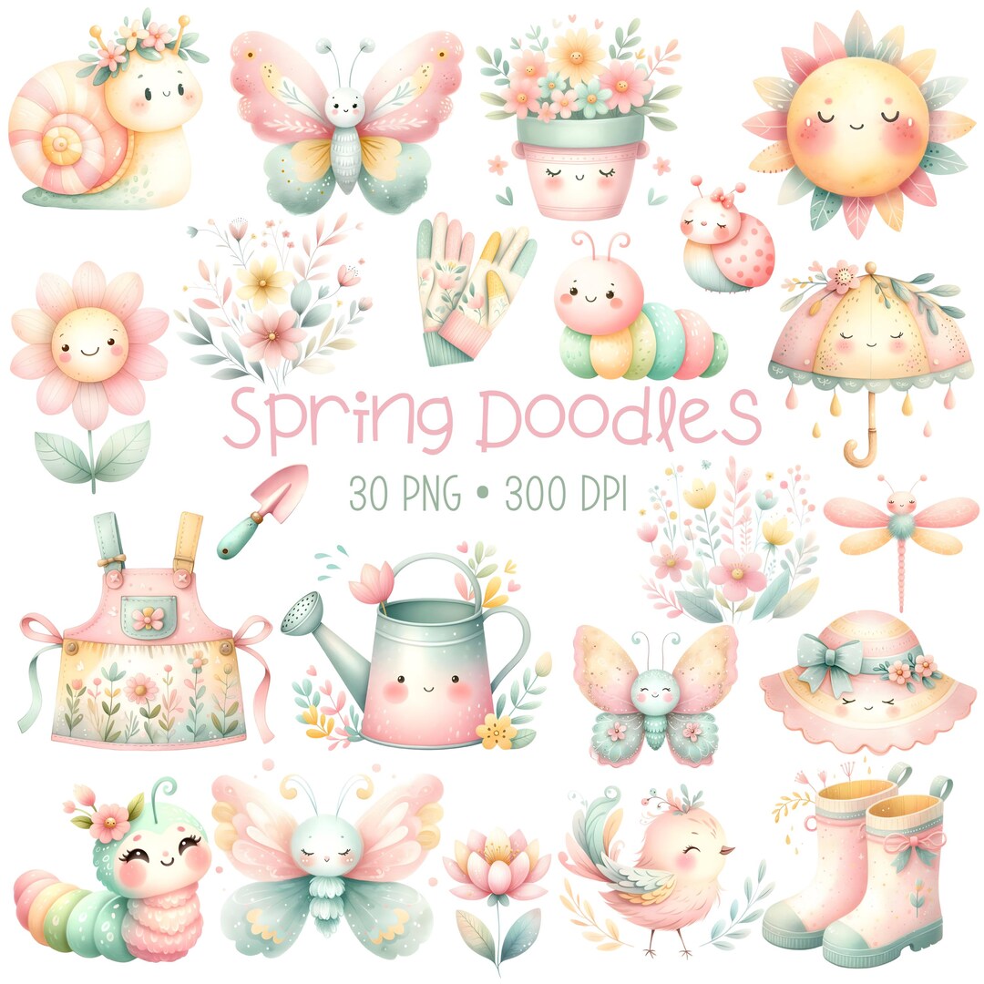 Cute Spring Clipart - Watercolor - Spring Doodles Png - High Quality ...