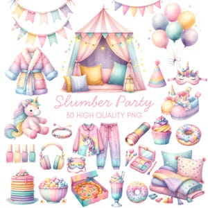 Slumber Party Clipart - Watercolor - Cute Sleepover Png - High Quality ...