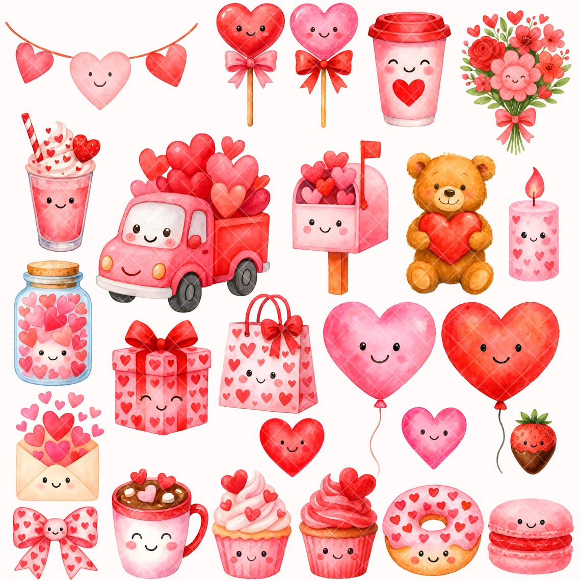 Cute Valentine Clipart - Watercolor - Kawaii Png - Valentine ...