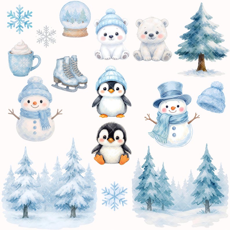 Cute Winter Clipart - Watercolor - Winter Kids Png - Ice Skating ...