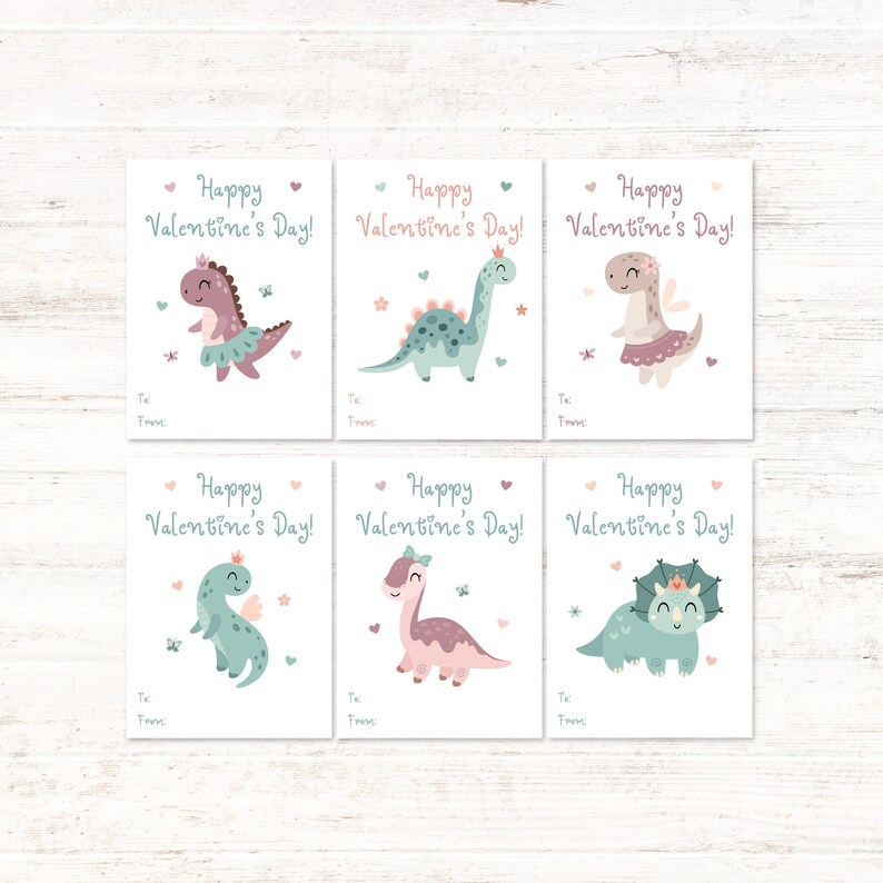 Girl Dino Valentine Cards - Printable - Kids Valentines - School ...