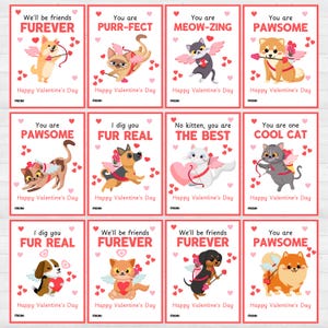 Cute Valentine Cards - Cats and Dogs - Printable - School Valentines ...