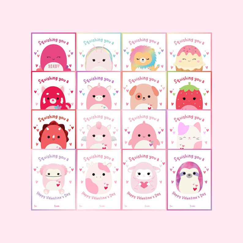 Squish Valentine Cards - Printable - Instant Download - Kids Valentines ...