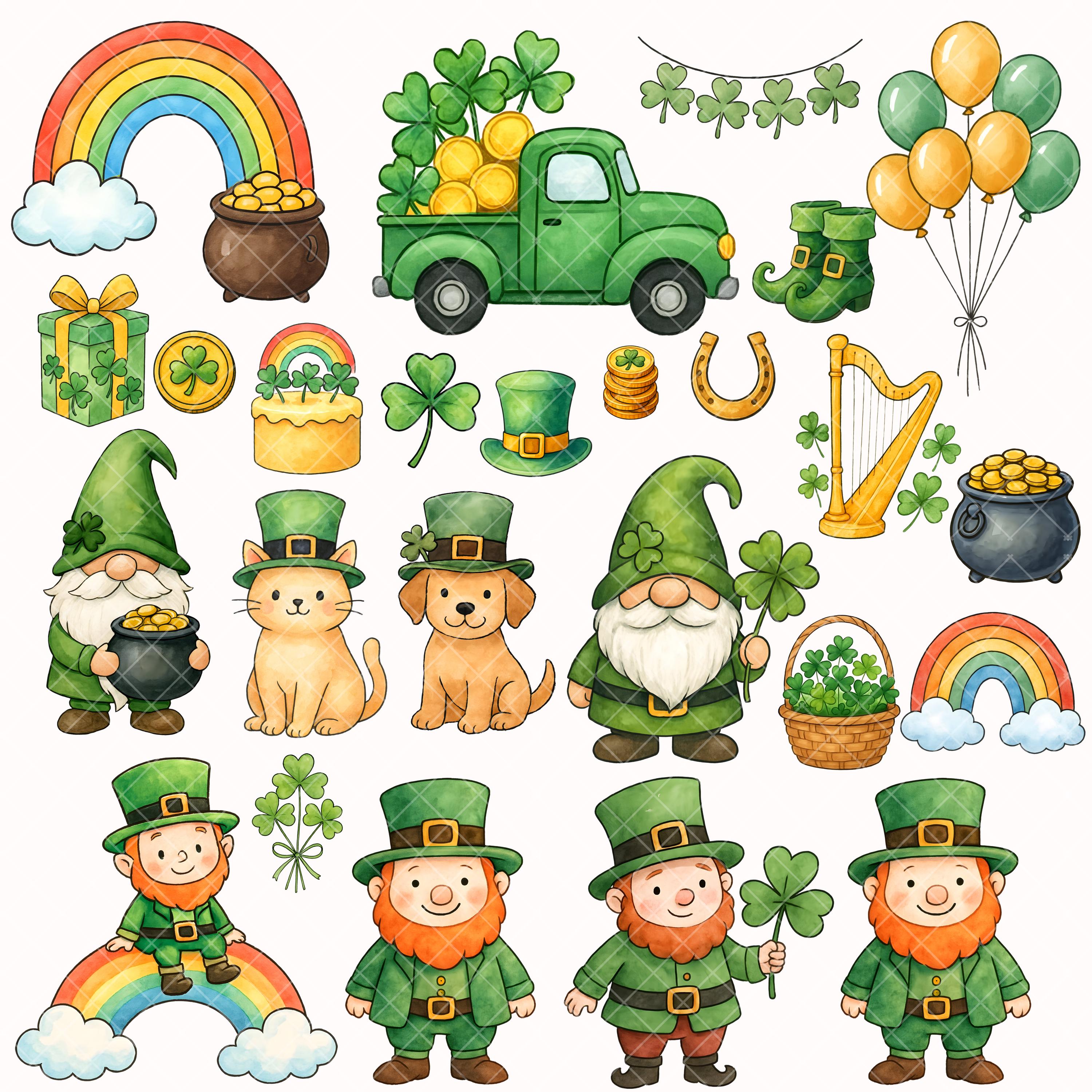 St. Patrick's Day Clipart - Watercolor - Leprechaun Png - Gnome - Lucky ...