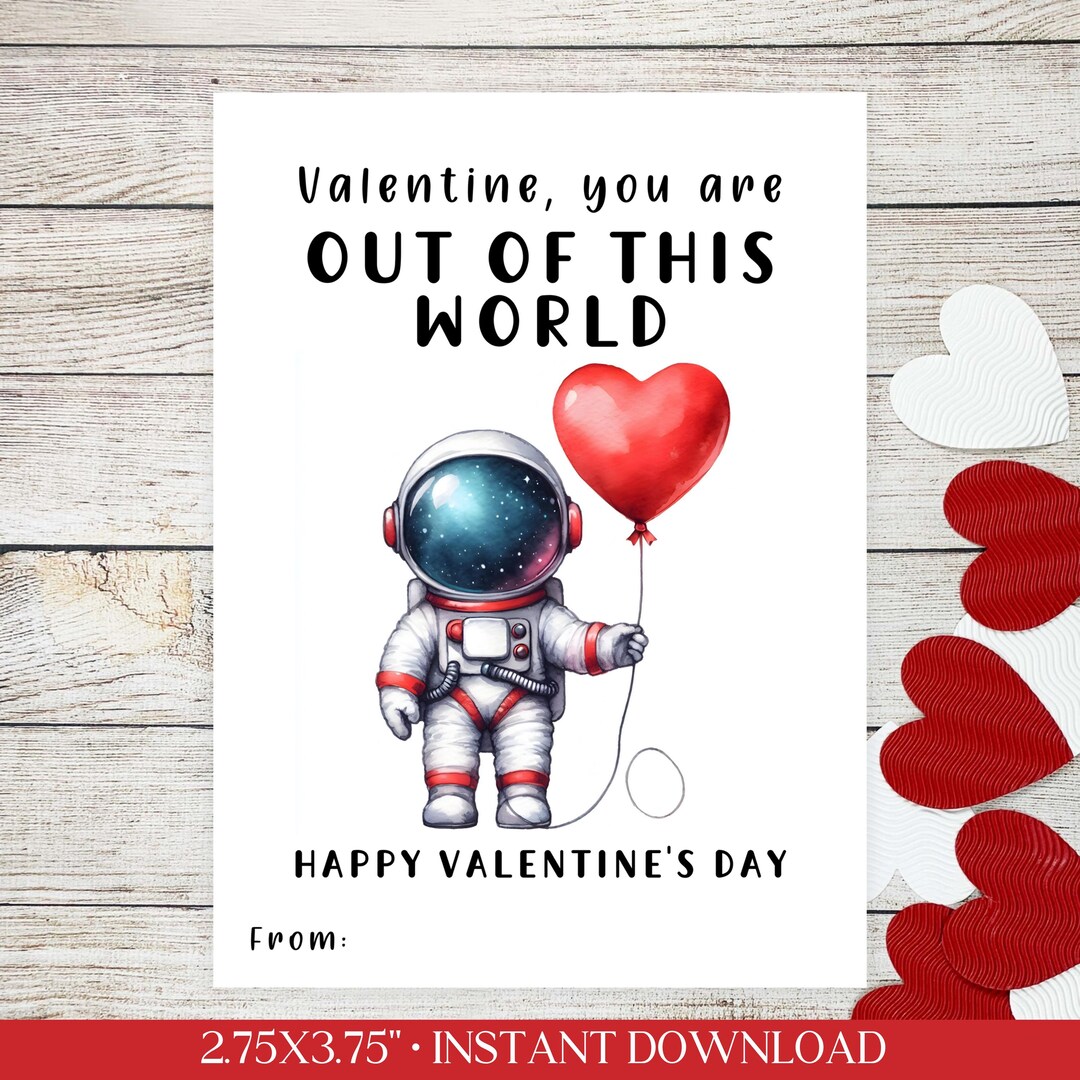 Astronaut Valentine Card - Printable - Instant Download - Kids ...