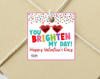 Valentine Tag Printable You Brighten My Day Sunglasses | Etsy