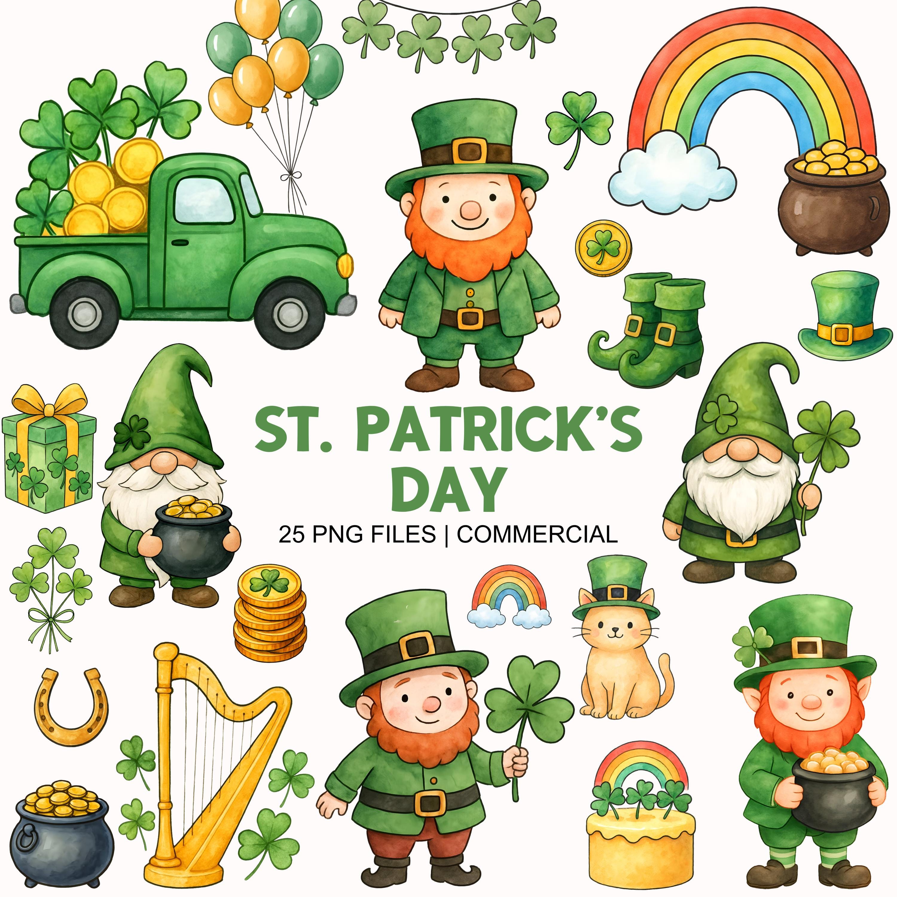 St. Patrick's Day Clipart - Watercolor - Leprechaun Png - Gnome - Lucky ...