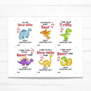 Dinosaur Valentines - Printable - Kids Valentine Cards - Instant ...