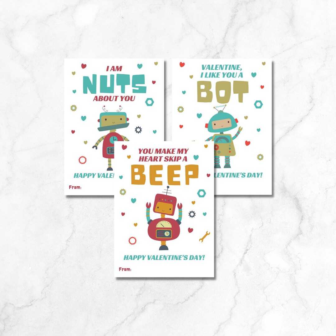 Robot Valentine Cards Printable Kids Valentines School Valentine ...