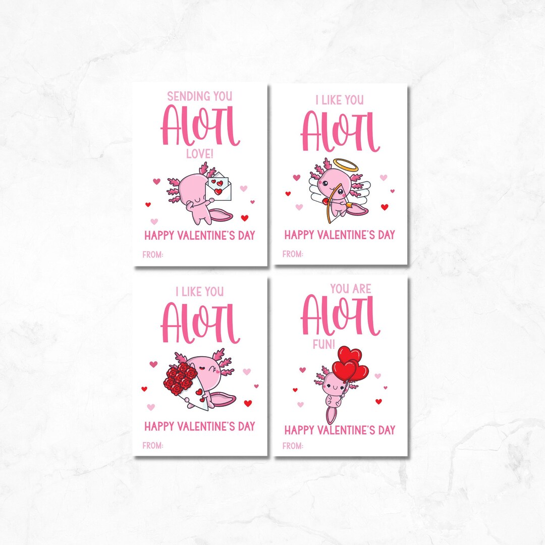 Axolotl Valentine Cards Printable Kids Valentines School Valentine ...