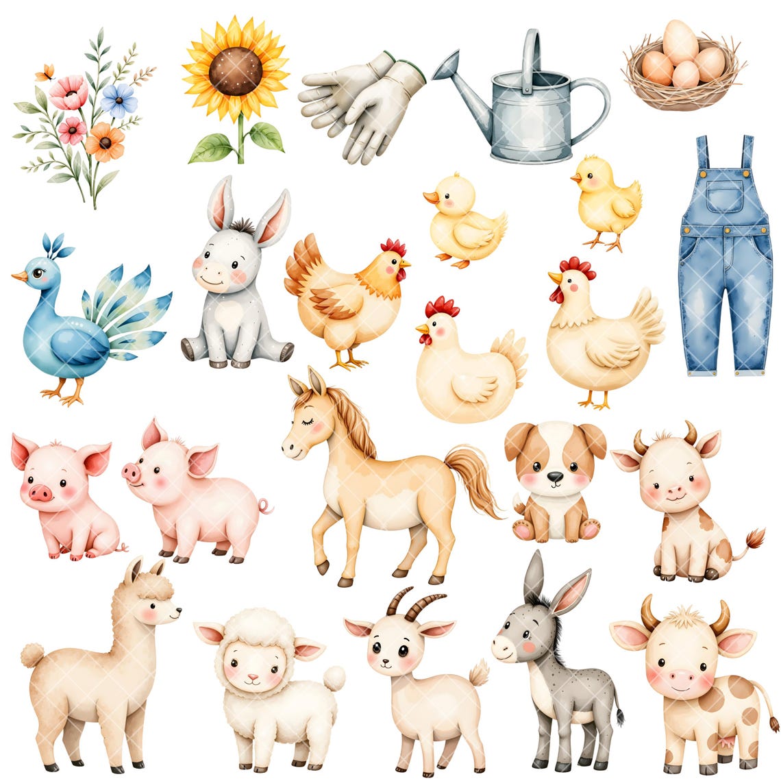 Cute Farm Clipart - Watercolor - Farm Animals Png - High Quality - Barn ...