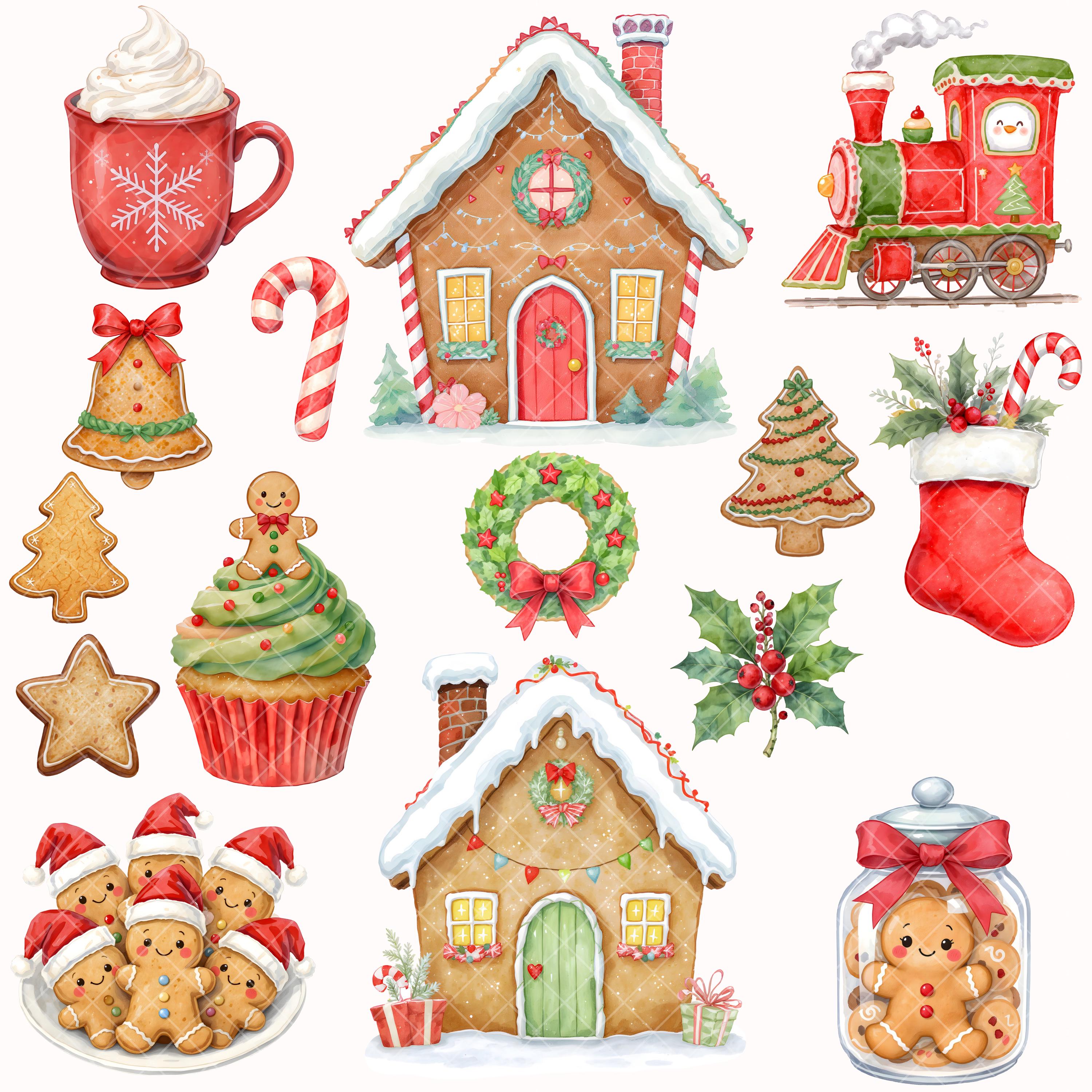 Gingerbread Clipart Bundle - Watercolor - Christmas Png - Gingerbread ...