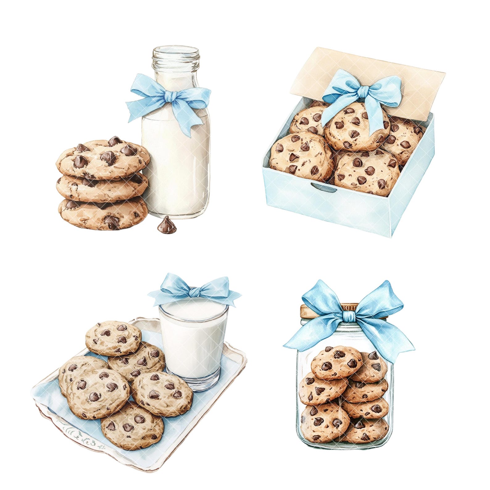 Milk and Cookies Clipart - Watercolor - Birthday Png - Chocolate Chip ...