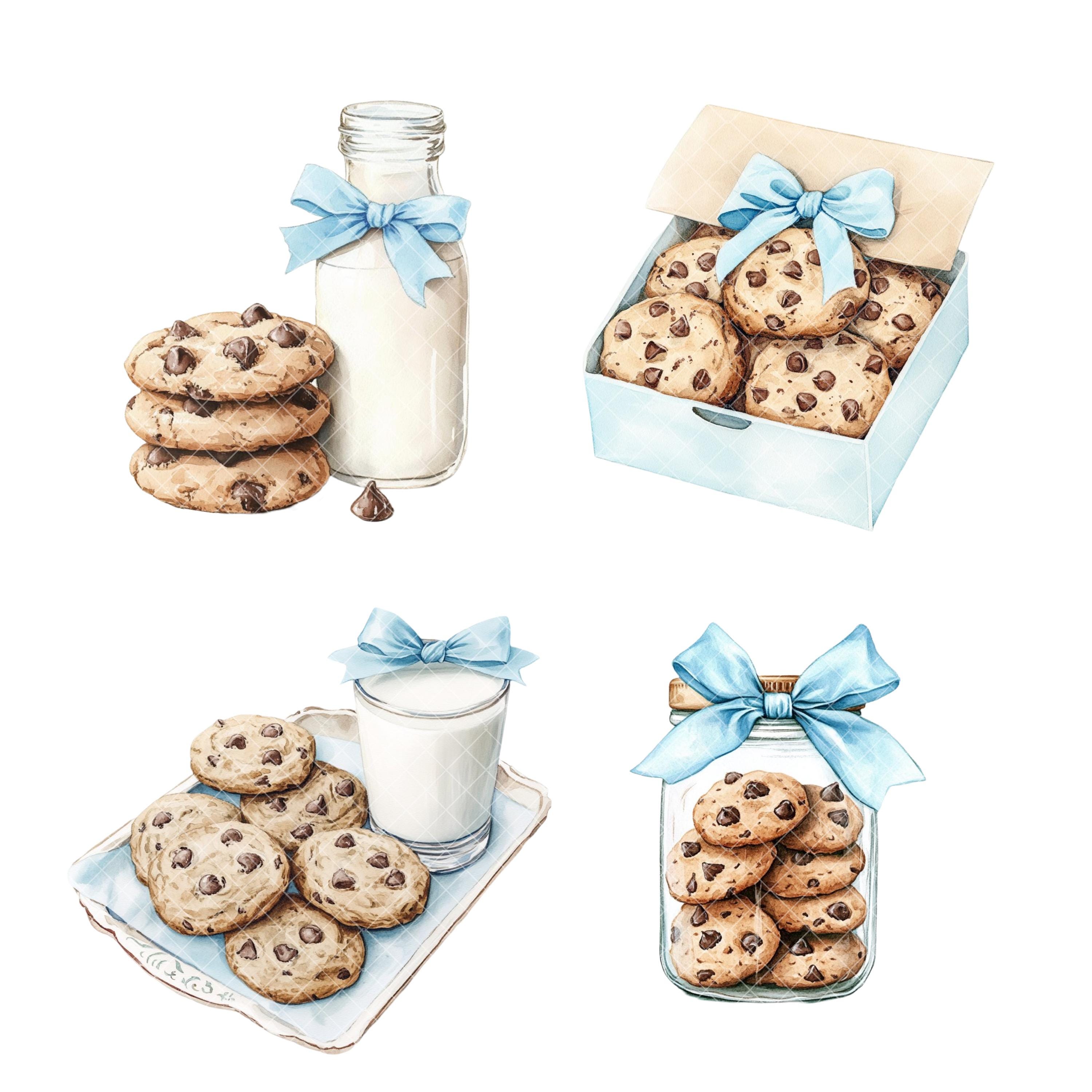 Milk and Cookies Clipart - Watercolor - Birthday Png - Chocolate Chip ...