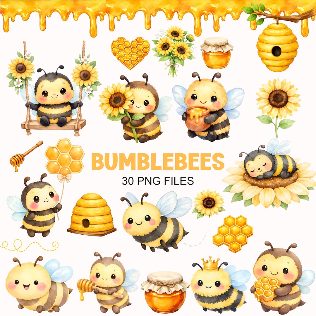 Bumblebee Clipart - Watercolor - Cute Honey Bee Png - Bee Sublimination ...