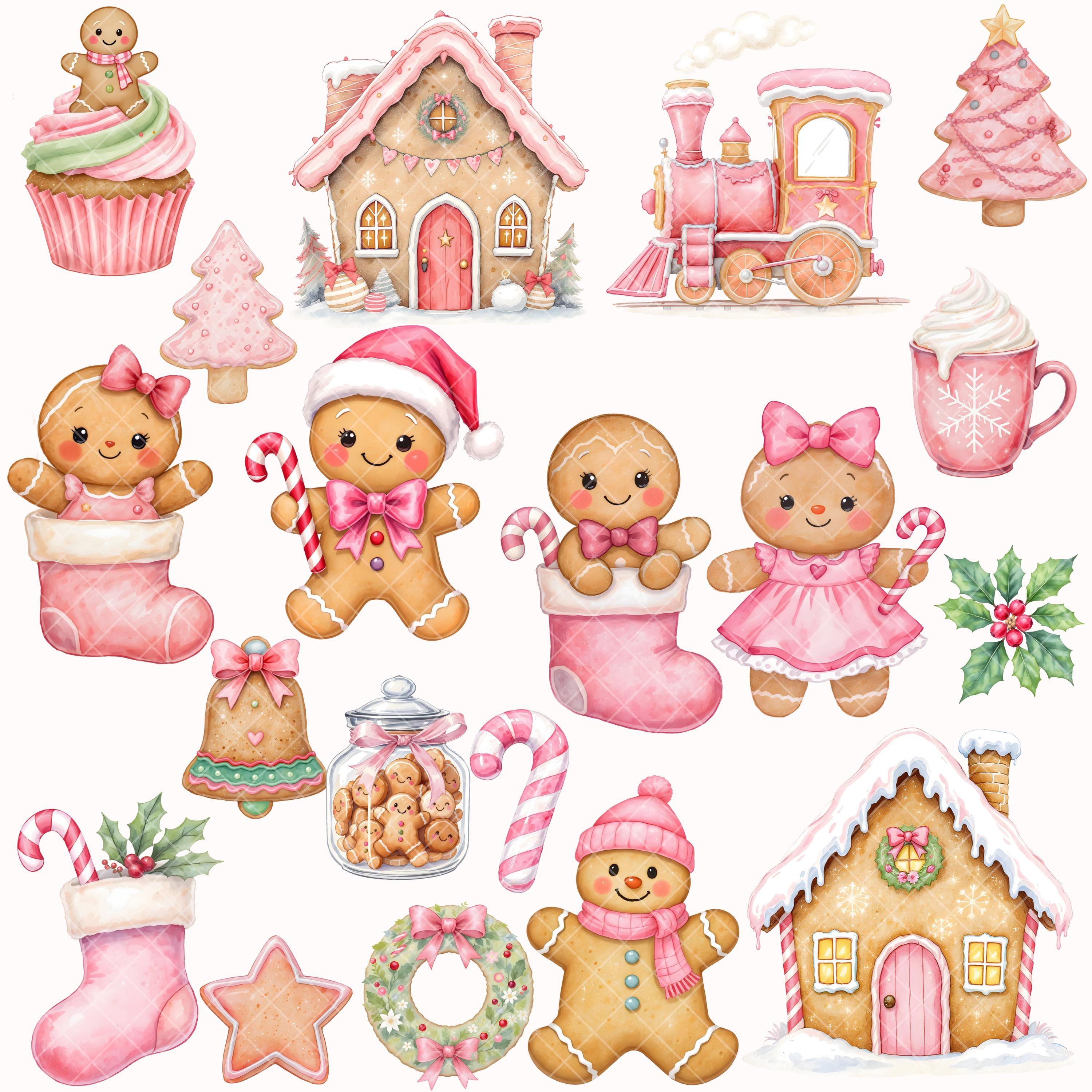 Pink Gingerbread Clipart Bundle - Watercolor - Christmas Png ...