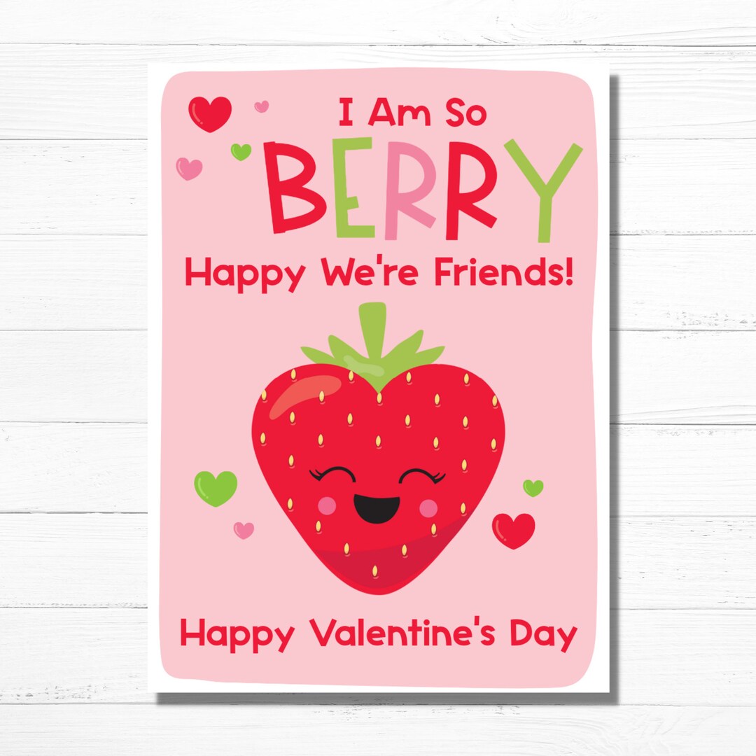 Berry Valentine Printable Fruit Snack Valentine Cards Kids Valentine ...