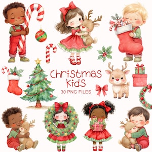 Christmas Kids Clipart - Watercolor - Cute Christmas Png - Reindeer ...