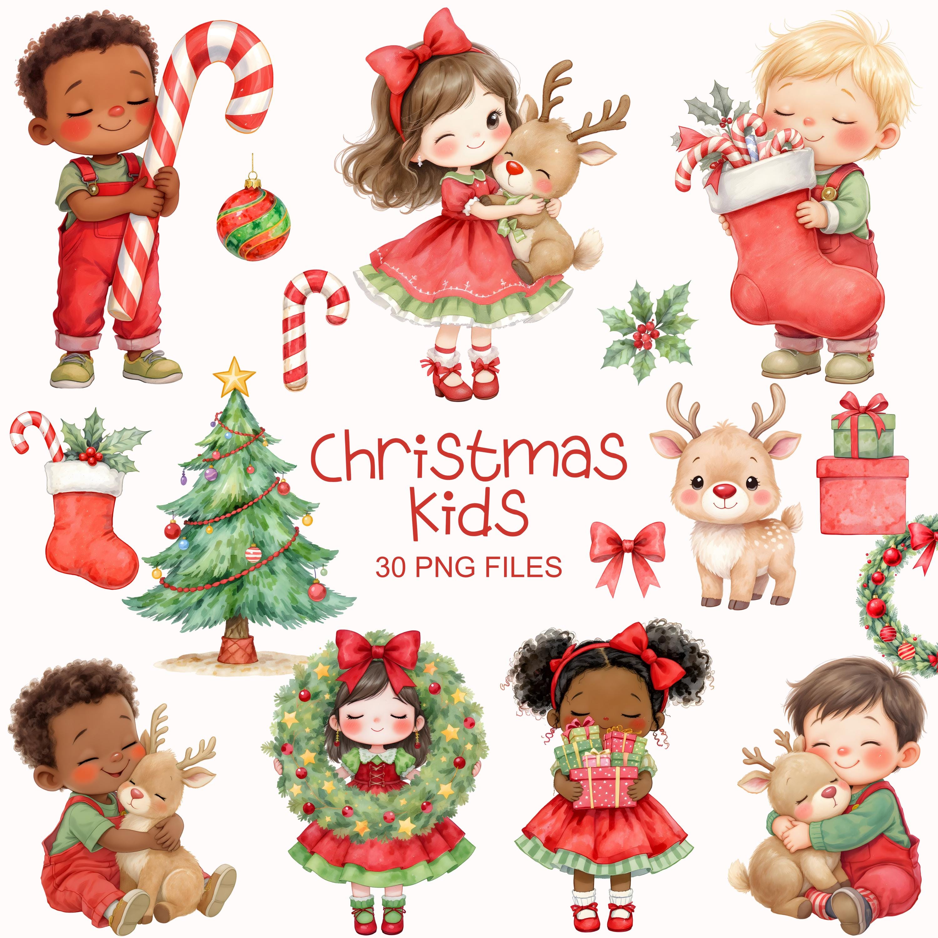 Christmas Kids Clipart - Watercolor - Cute Christmas Png - Reindeer ...