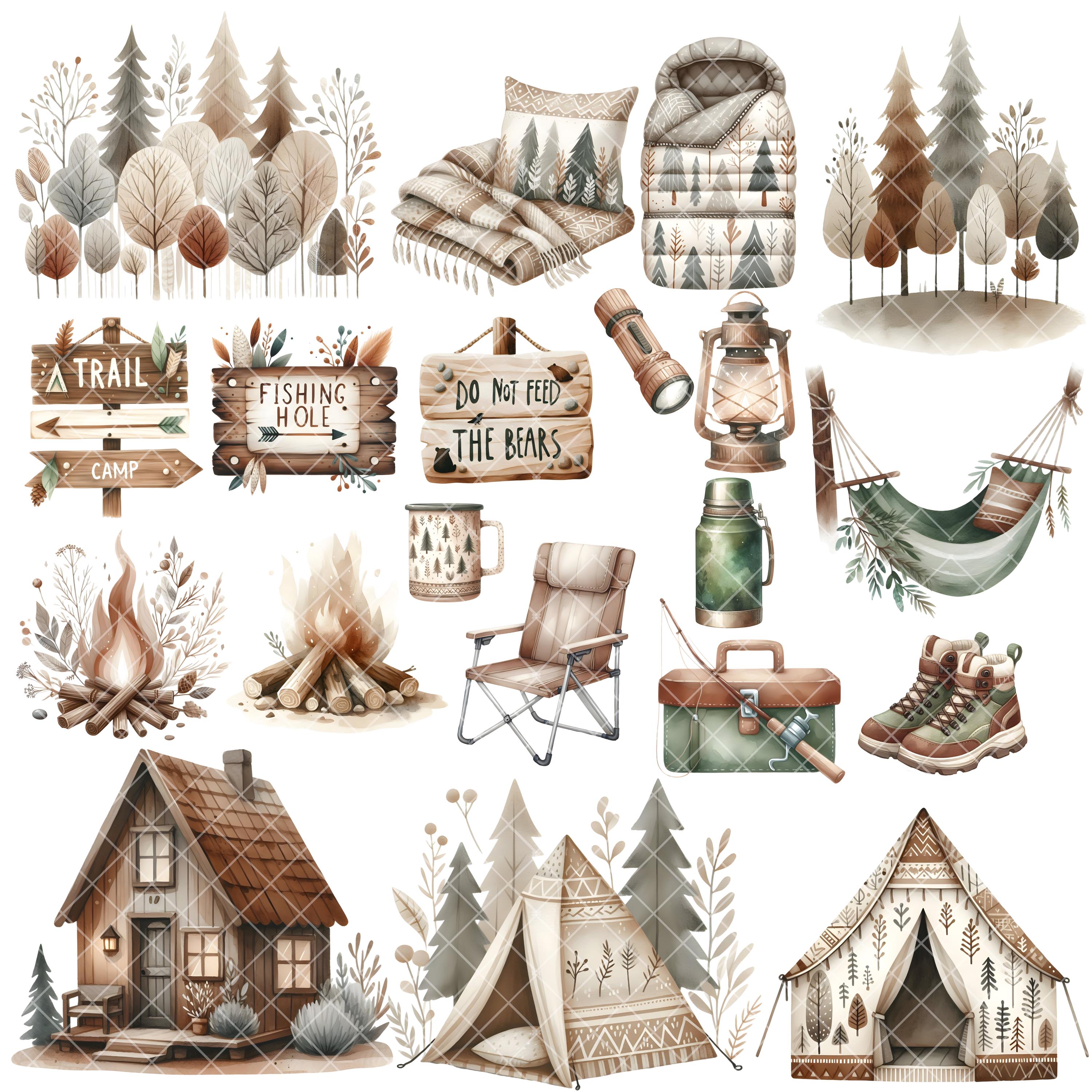 Camping Clipart - Watercolor - Camping Png - High Quality - Rustic ...