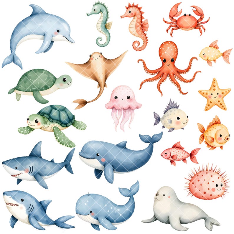 Under the Sea Clipart - Watercolor - Ocean Animals Png - High Quality ...