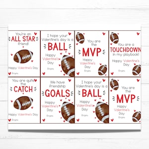 Football Valentine - Printable - Kids Valentine Cards - Instant ...
