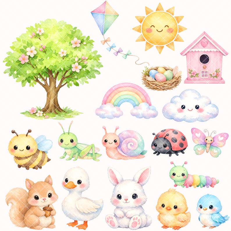 Watercolor Spring Clipart - Cute Spring Png - Garden - Butterfly ...