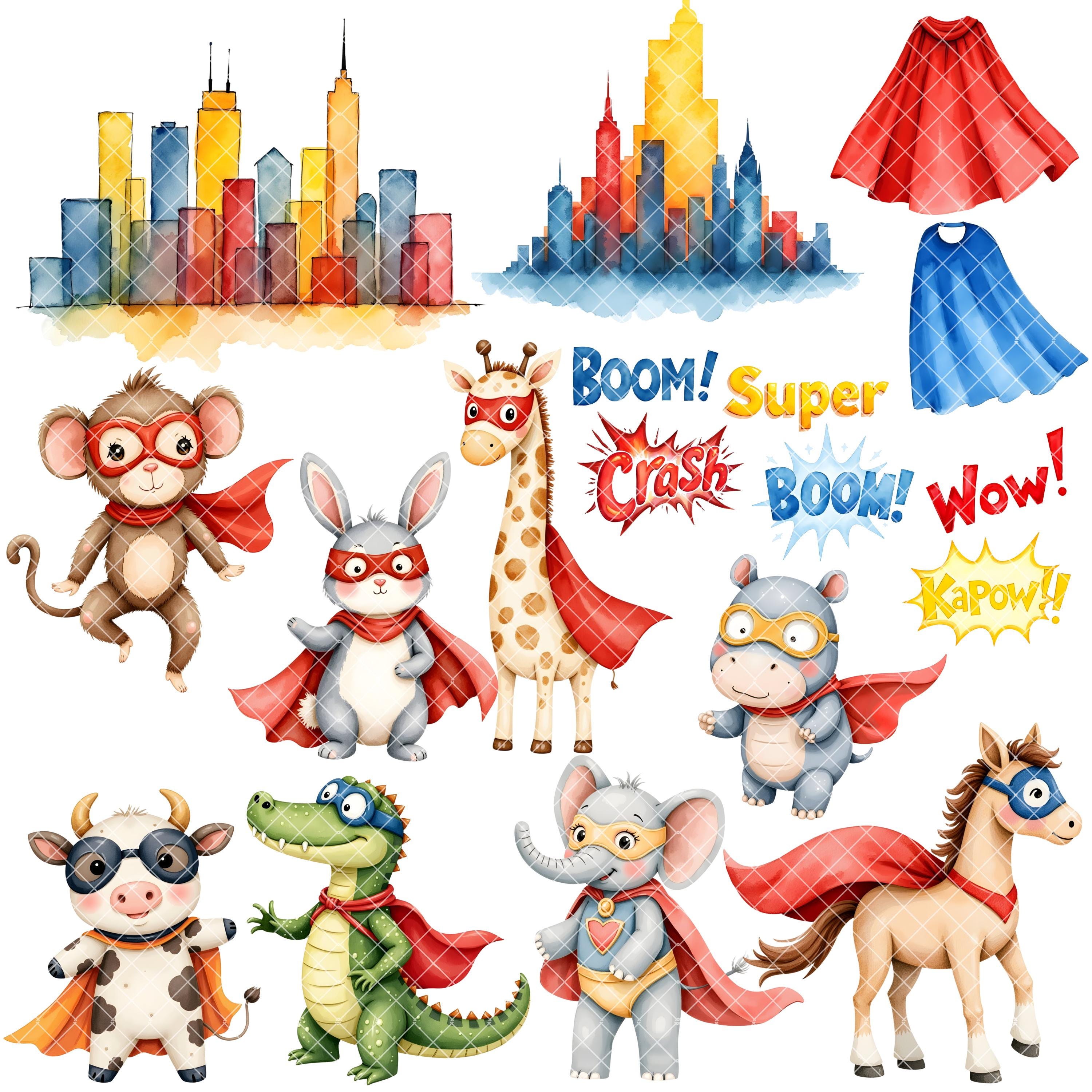 Superhero Animals Clipart - Watercolor - Cute Animals Png - High ...