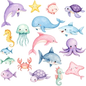 Pastel Under the Sea Clipart - Watercolor - High Quality - Cute Sea ...